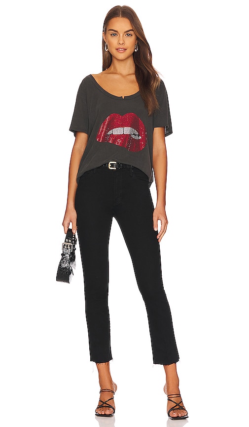 LAUREN MOSHI Crystal Embellished Lip Graphic T-Shirt